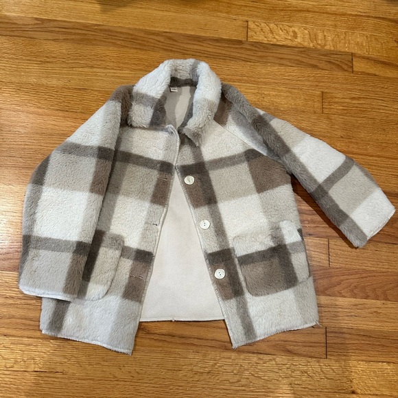 Jackets & Coats | Cozy Plaid Kids Jacket Gray And Cream Shacket | Poshmark